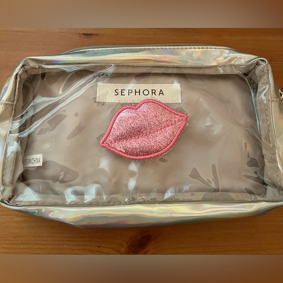 Sephora | Bags | Nwot Sephora Cosmetic Bag Silver Holographic With Pink ...